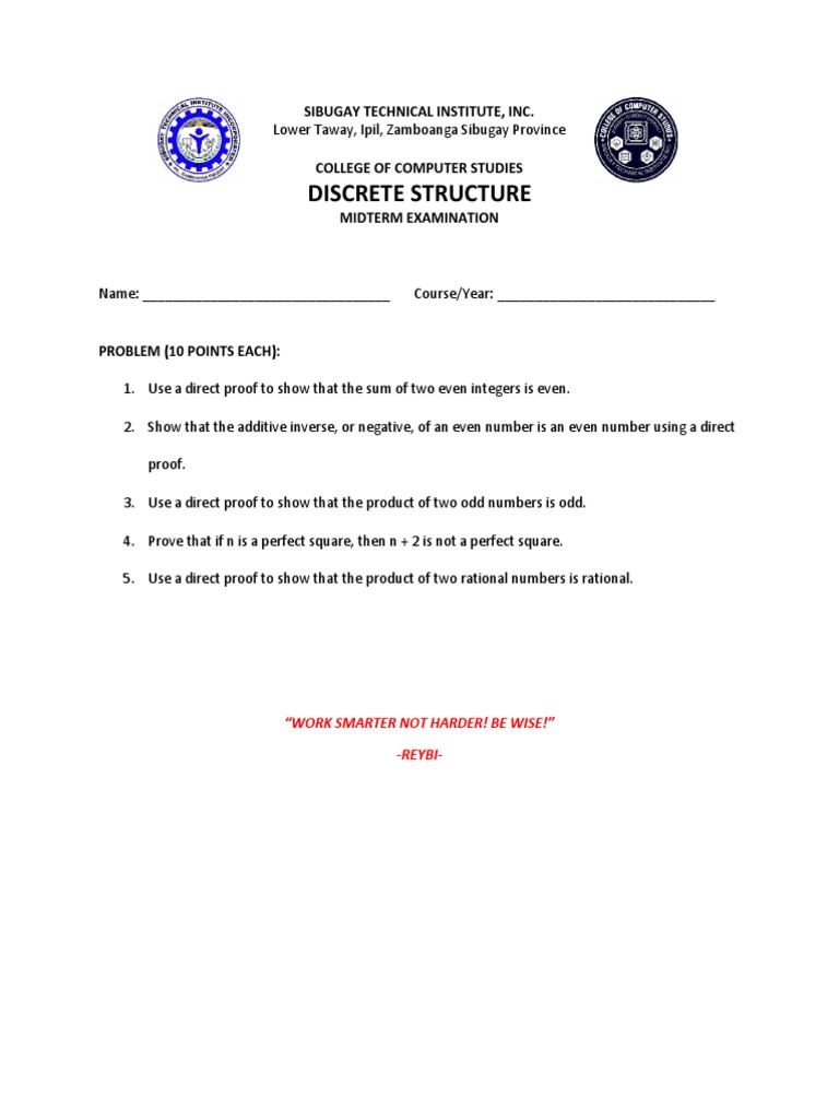 Discrete Structure Midterm Exam Guide | PDF