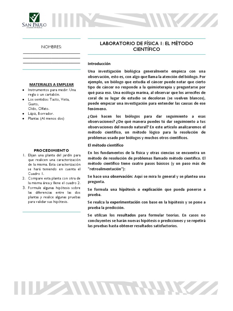 Laboratorio 1 El Método Científico | PDF | Método científico | Biólogo