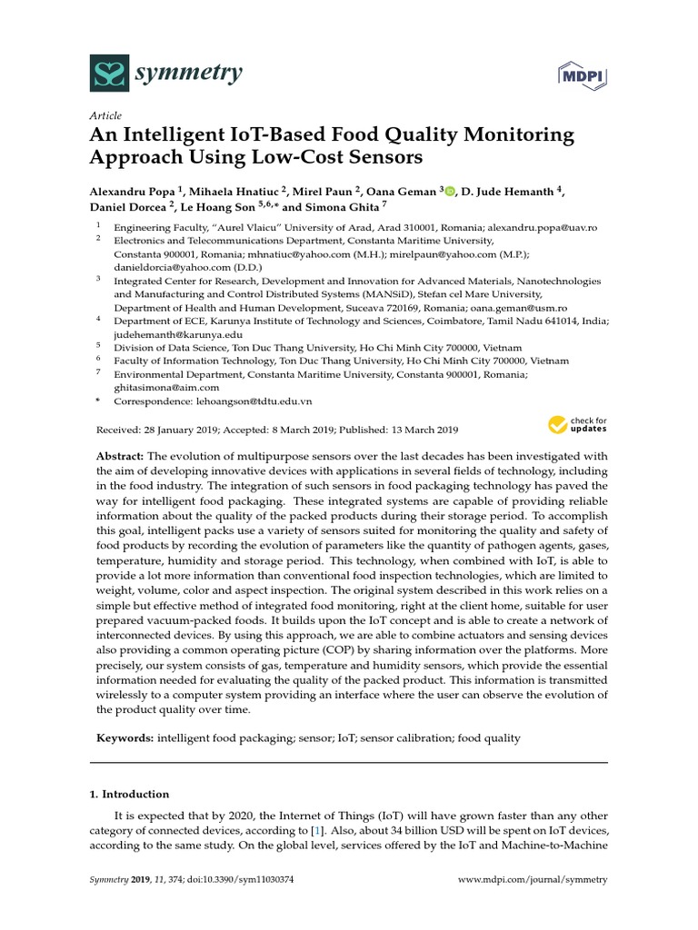 An Intelligent IoT-Based Food Quality Monitoring A | PDF | Internet Of ...