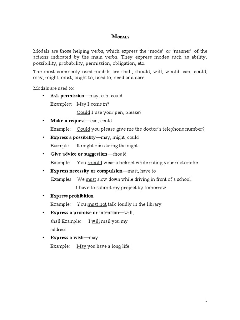 Modals Exercise | PDF | Grammar | Linguistic Morphology