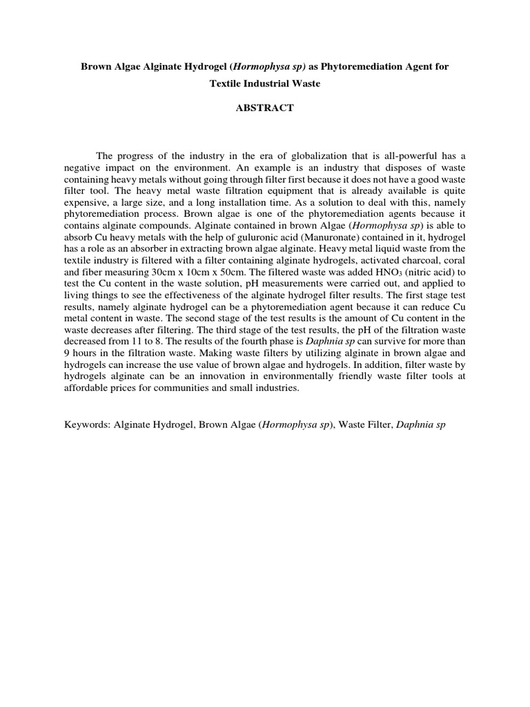 Abstract of Brown Algae Alginate Hydrogel (Hormophysa SP) As ...