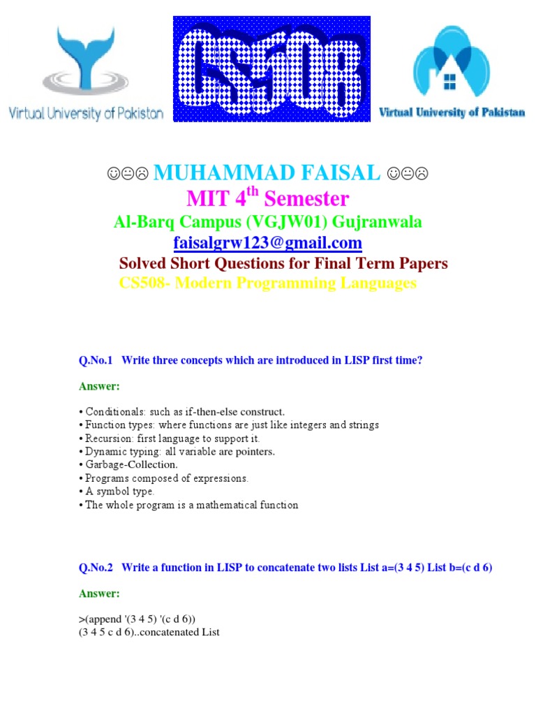 CS508 FinalTerm Solved Short Questions | PDF | Subroutine | Pointer (Computer Programming)