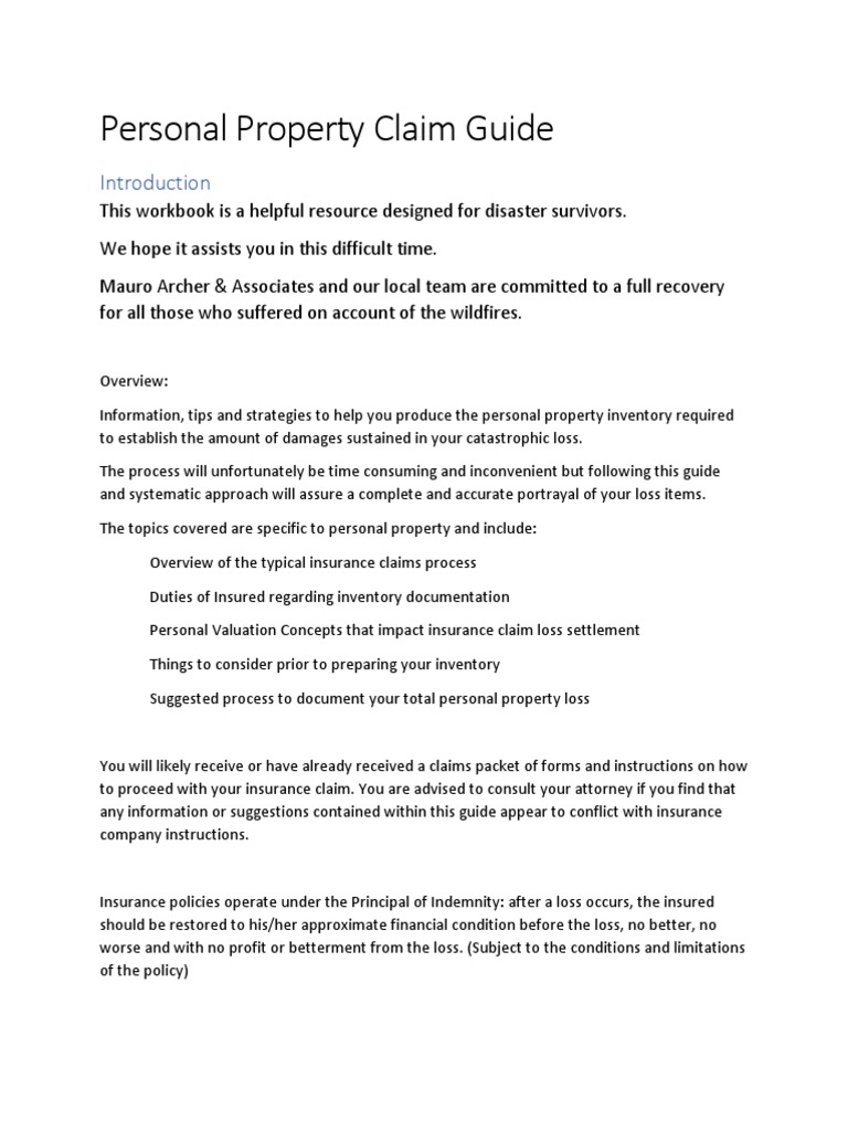 Personal Property Claim Guide | PDF | Insurance | Depreciation