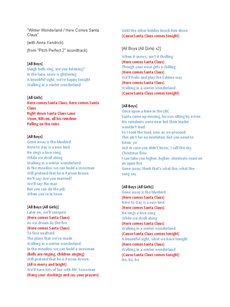 Winter Wonderland Lyrics from Pitch Perfect | PDF | Santa Claus's ...