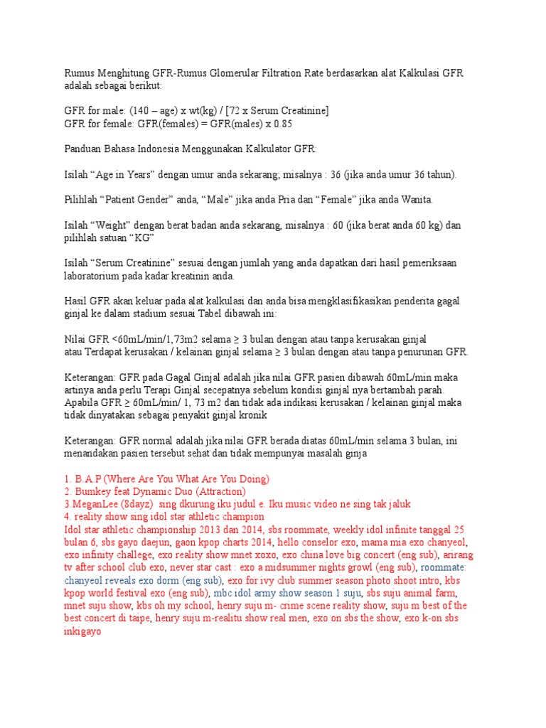 Rumus Menghitung GFR | PDF