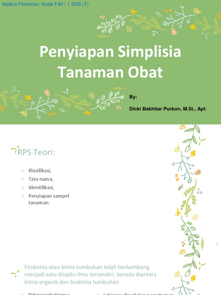 Penyiapan Simplisia Tanaman Obat (18-01-2020) | PDF