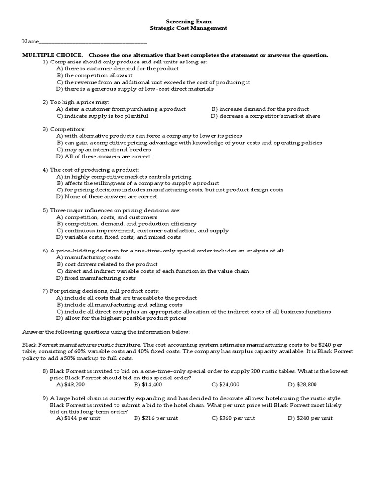 04 Pricing Questions | PDF | Pricing | Cost