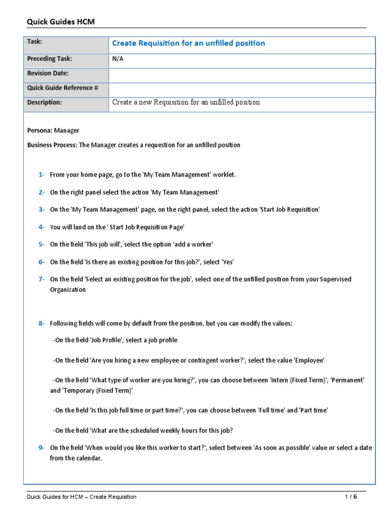 Create Requisition For An Unfilled Position | PDF | Employment | Business