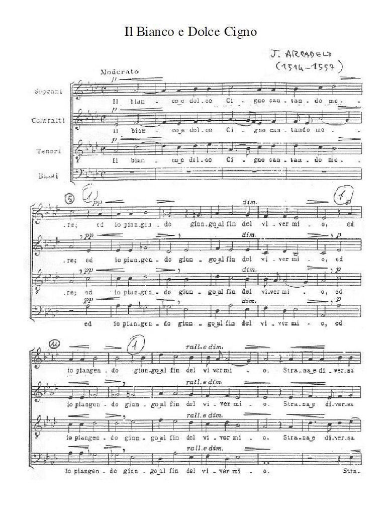 Arcadelt Il Bianco E Dolce Cigno Pdf