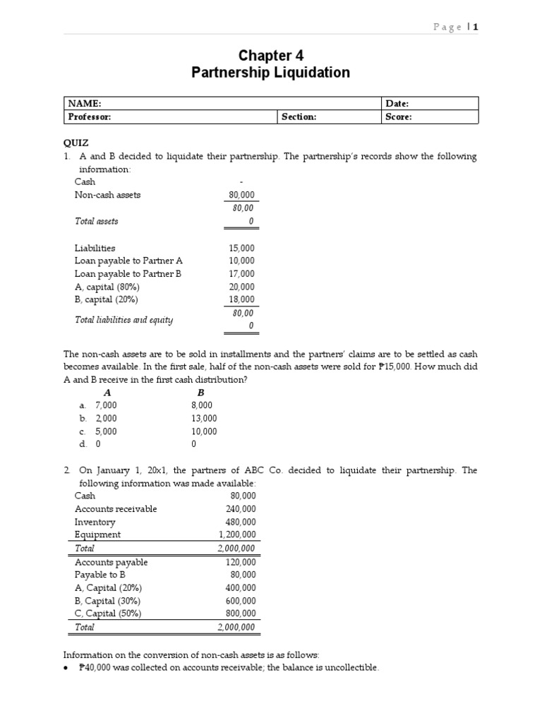 Quiz - Chapter 4 - Partnership Liquidation - 2020 Edition | PDF ... Quiz - Chapter 4 - Partnership Liquidation - 2020 Edition | PDF ...