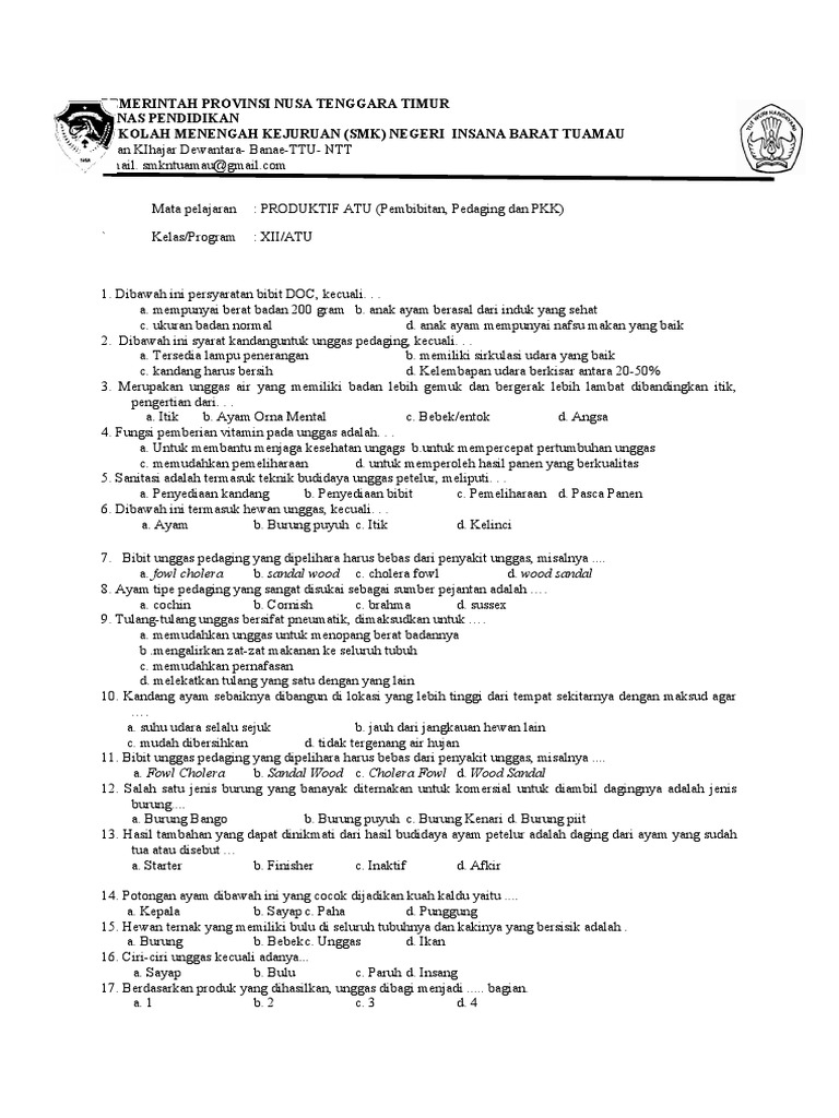 Soal Produktif XII Atu | PDF