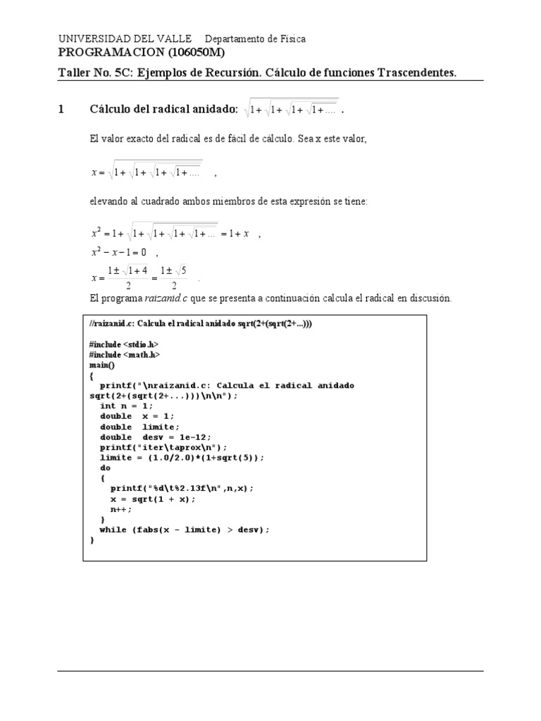 Ejemplos de Recursión en C y Pascal | PDF | Análisis | Objetos matemáticos