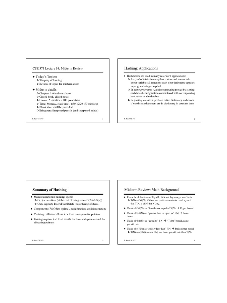 CSE 373 Lecture 14: Midterm Review Today's Topics:: Hashing: Applications | Download Free PDF ...