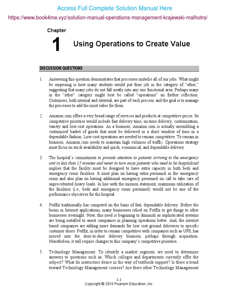 Solution Manual For Operations Management 11th Edition Krajewski and ...