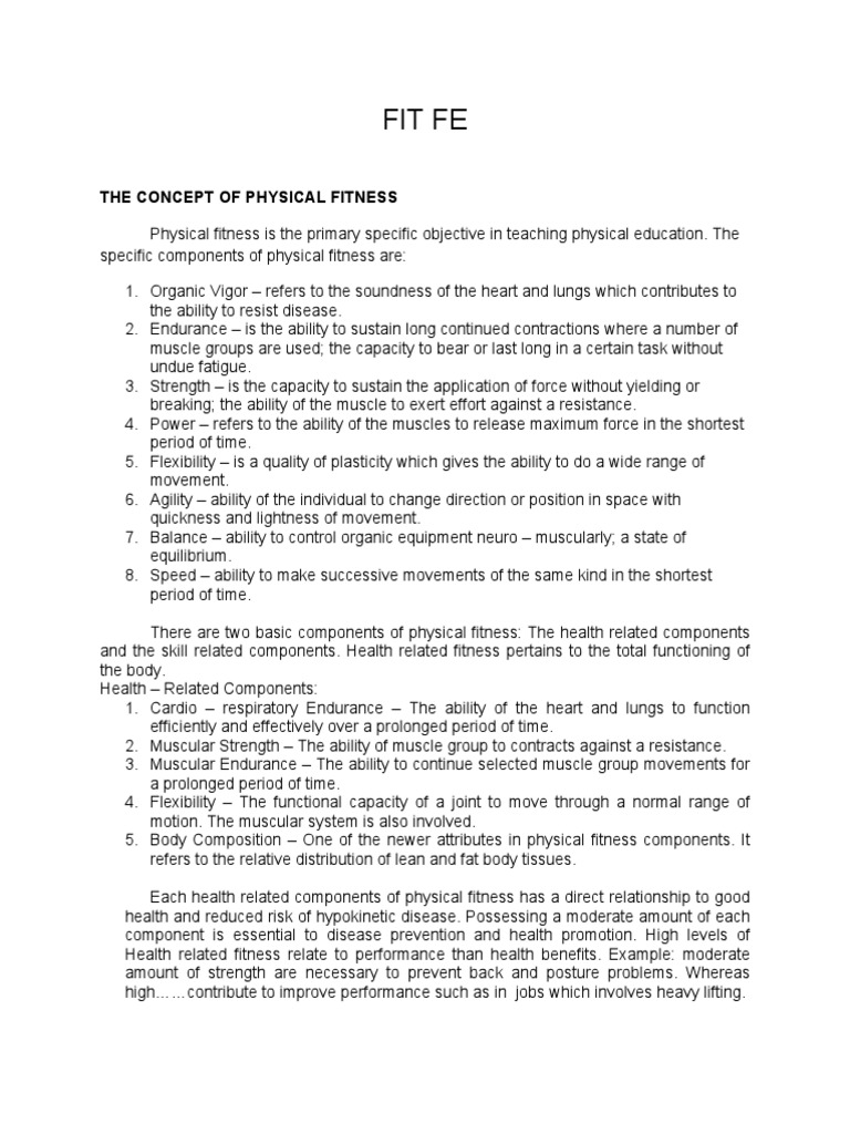 Fit Fe: The Concept of Physical Fitness | PDF | Physical Fitness | Muscle