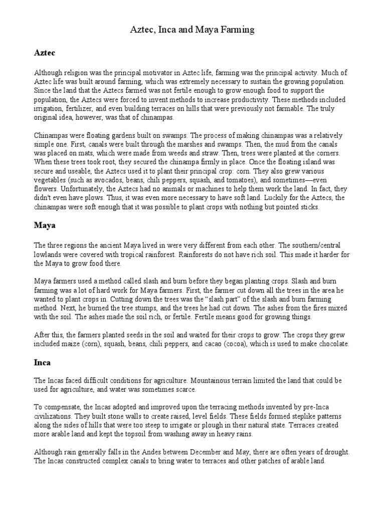 Aztec Maya Inca Farming | PDF | Agriculture | Food And Drink