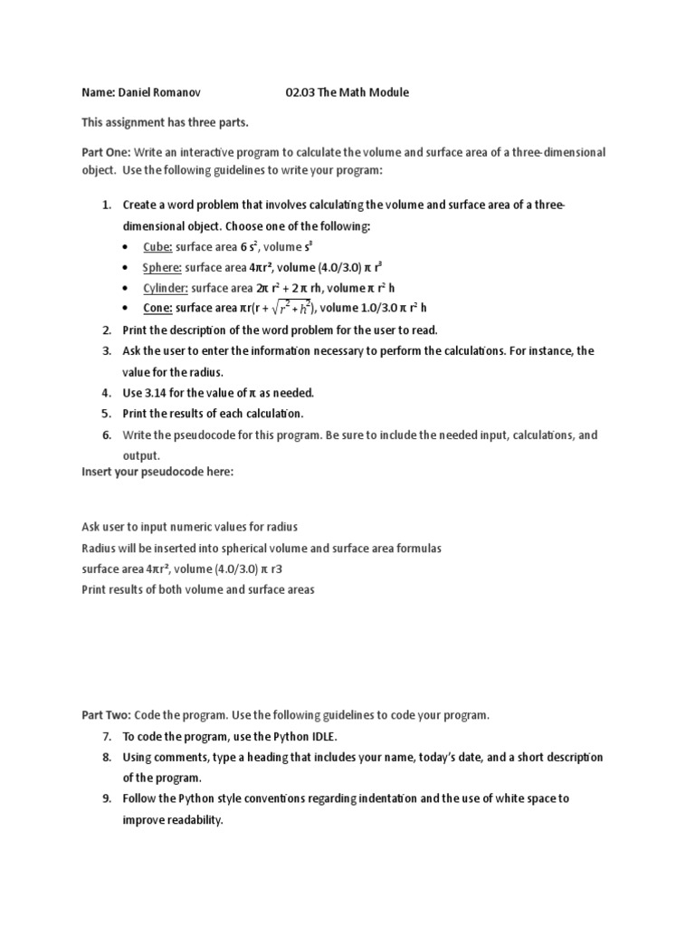 Calculating Volumes and Surface Areas: A Program for Determining ...