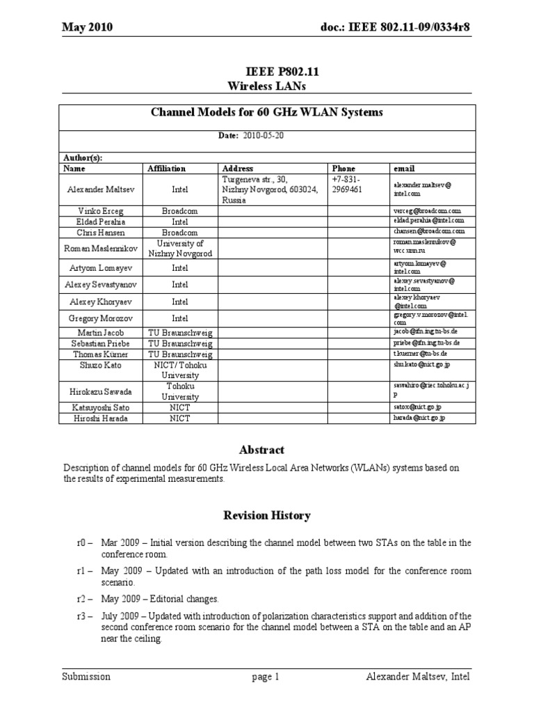 11 09 0334-08-00ad Channel Models For 60 GHZ Wlan Systems | PDF ...