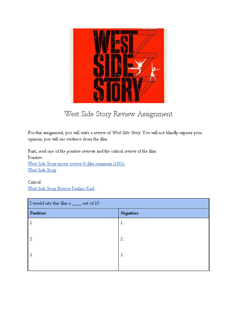 West Side Story Review Assignment | PDF