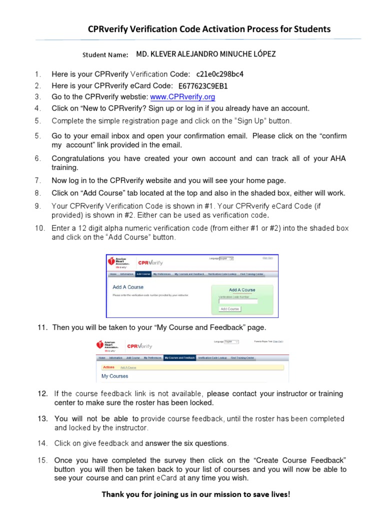 Cprverify Verification Code Activation Process For Students: Md. Klever ...