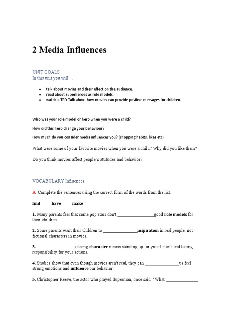 2 Media Influences: Unit Goals in This Unit You Will .. | PDF