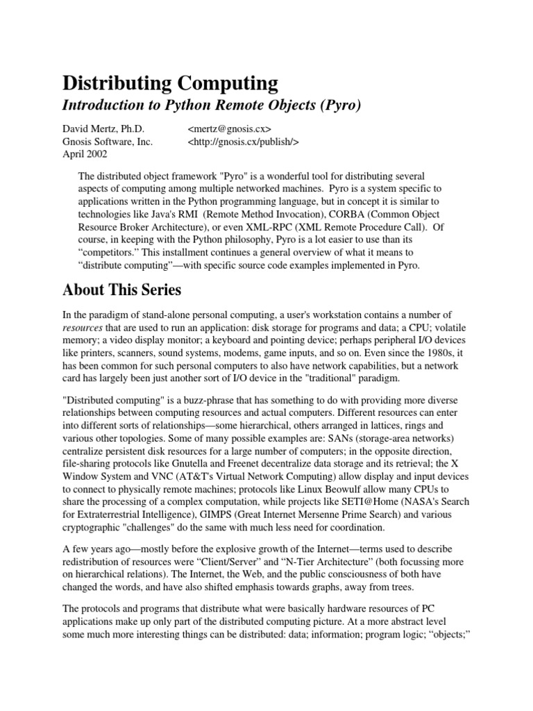 Distributing Computing Introduction To Python Remote Objects Pyro Pdf Object Computer 8893