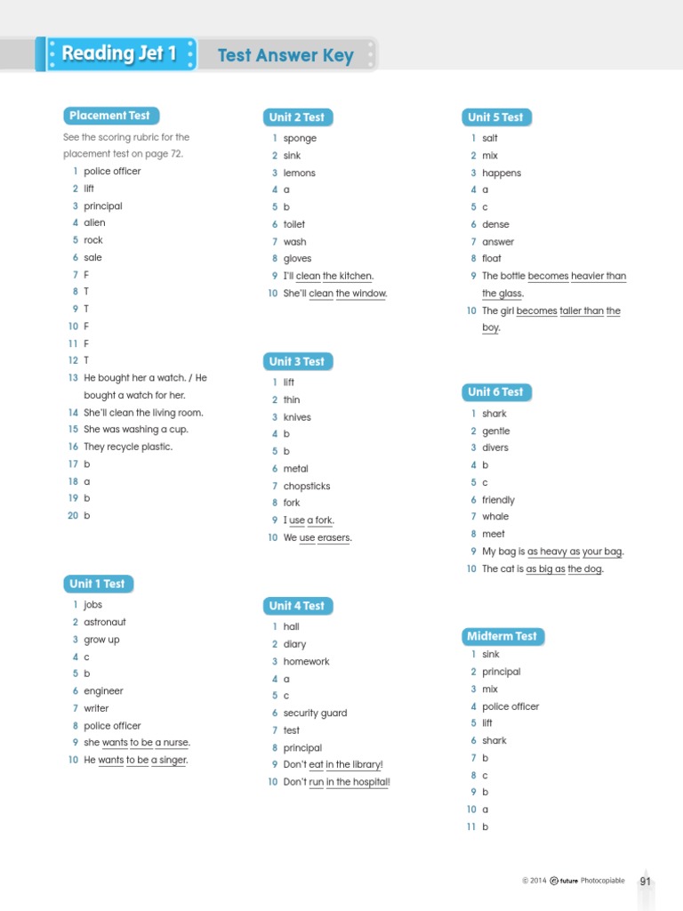 Reading Jet 1: Test Answer Key | PDF | Nature