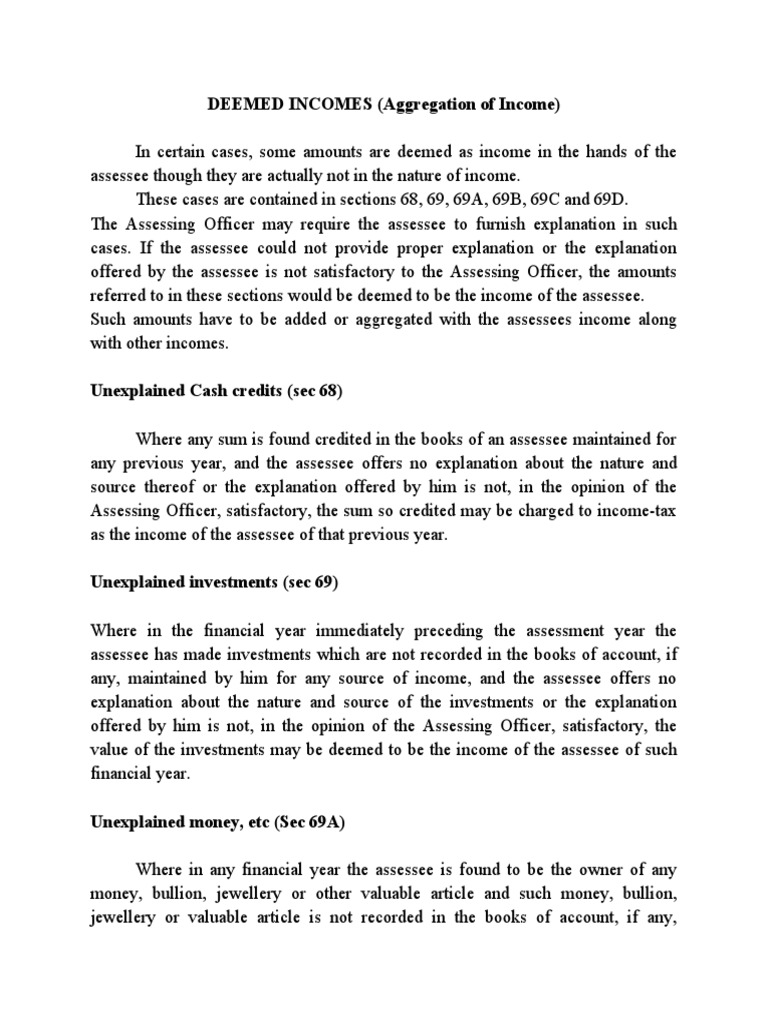DEEMED INCOMES (Aggregation of Income) | PDF | Economies | Money