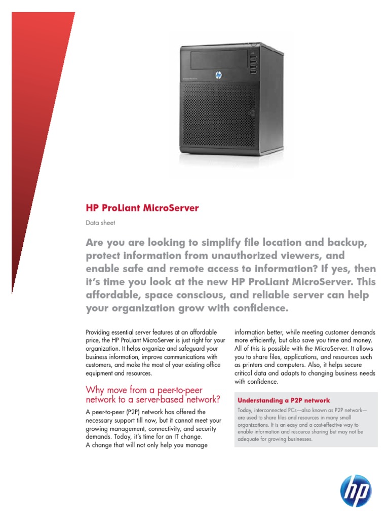 HP ProLiant MicroServer | PDF | Peer To Peer | Hewlett Packard