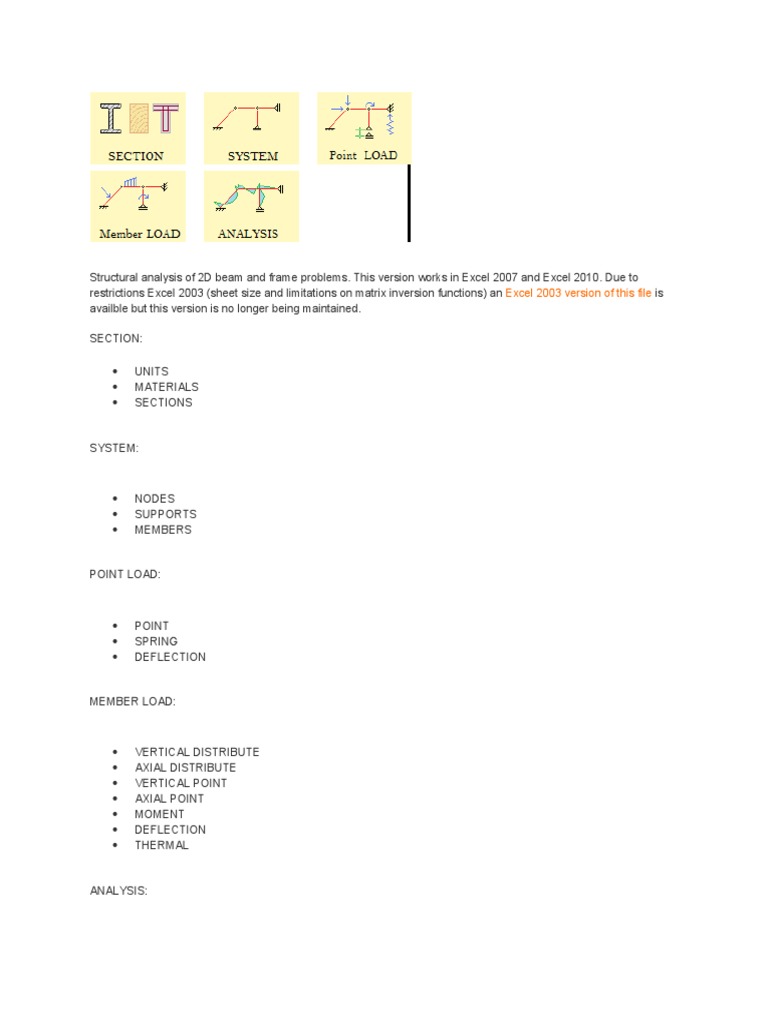 Excel Structural Analysis Guide | PDF | Teaching Methods & Materials | Technology & Engineering