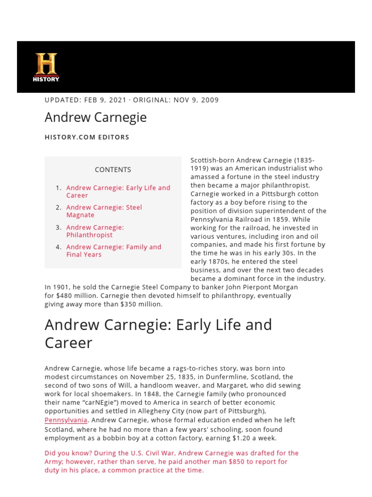 Andrew Carnegie - HISTORY | PDF | Andrew Carnegie | Economies