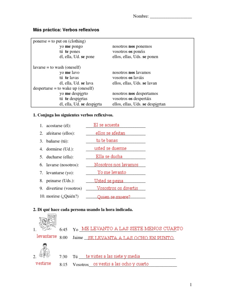 Kami Export - Practica - Verbos - Reflexivos - Worksheet | PDF | Ropa