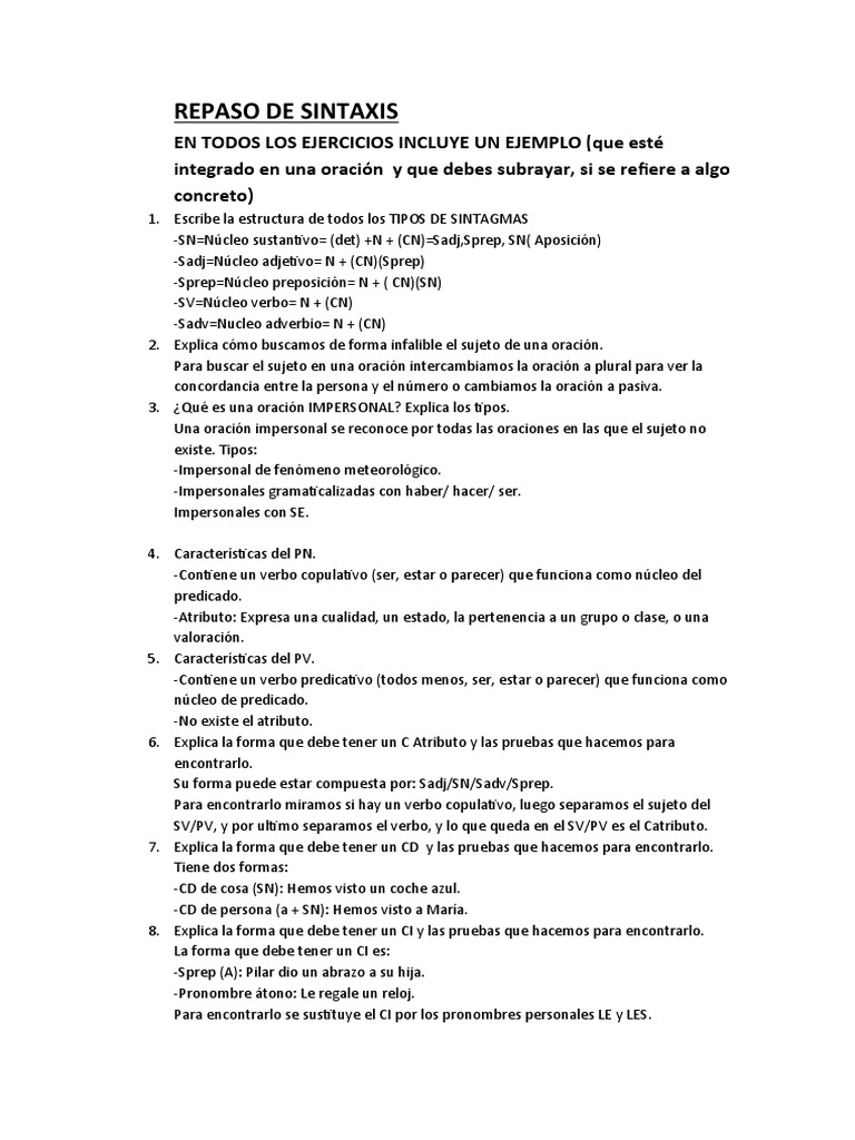 Repaso de sintaxis: estructura de sintagmas y pruebas para encontrar ...