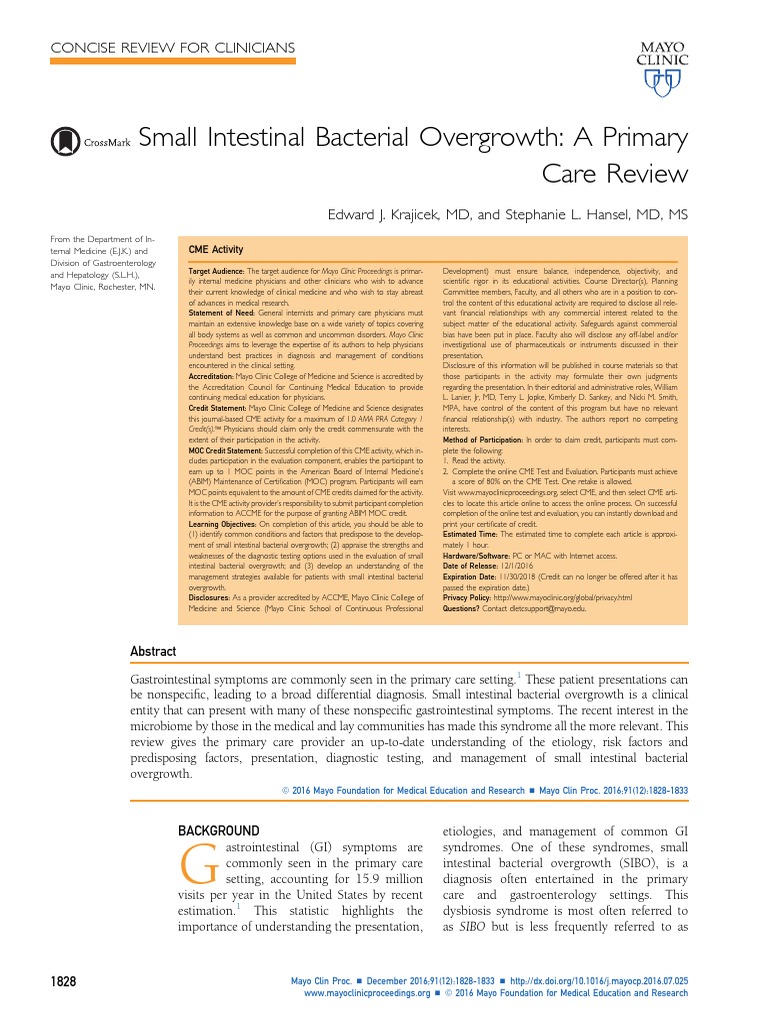 Small Intestinal Bacterial Overgrowth: A Primary Care Review | PDF ...