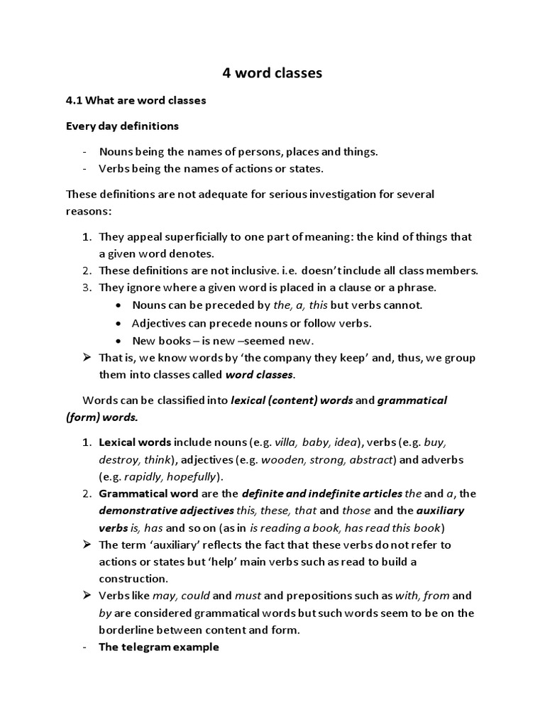 4.1 What Are Word Classes Every Day Definitions | PDF | Part Of Speech ...