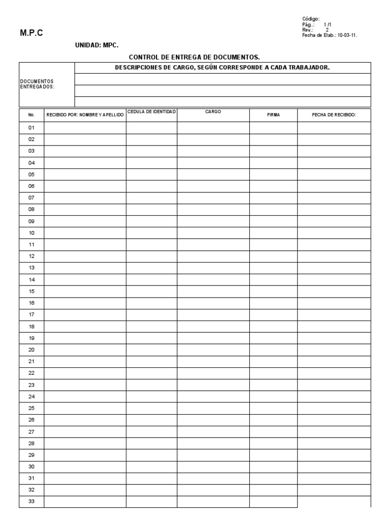 Formato Control de Entrega de Documentos. | PDF