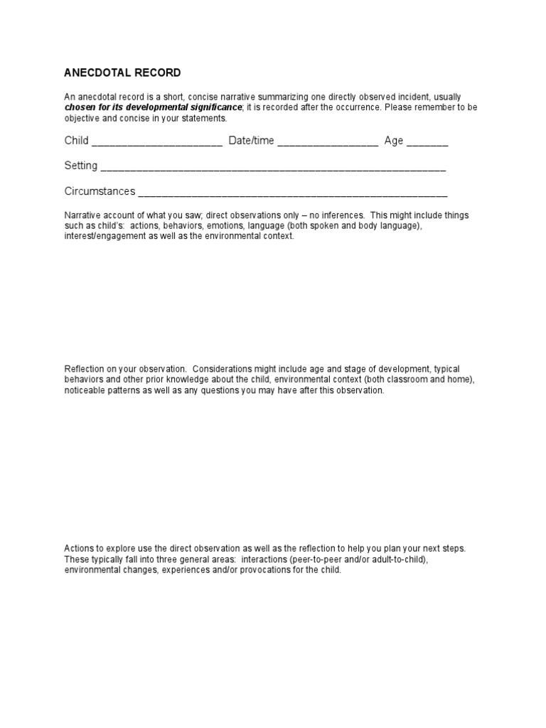 Early Childhood Education Anecdotal Record Annotated | PDF
