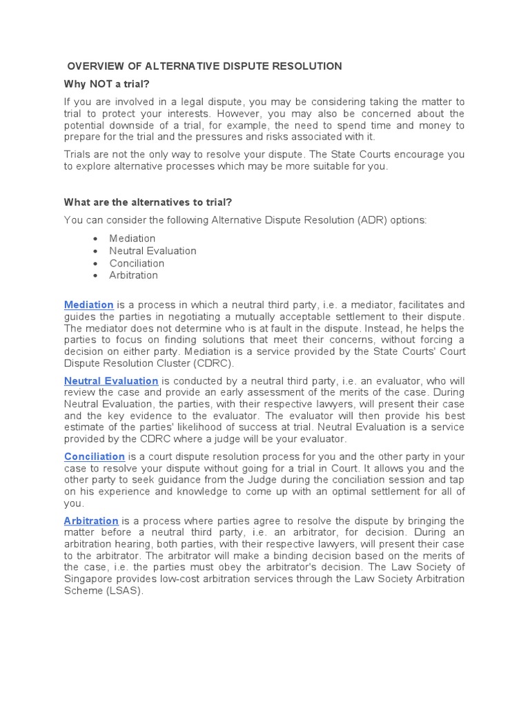 Overview of Alternative Dispute Resolution | PDF | Mediation ...