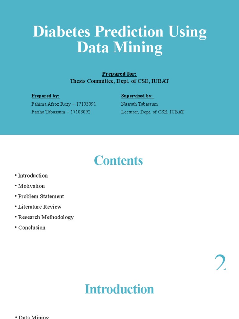 Diabetes Prediction Using Data Mining | PDF | Statistical ...