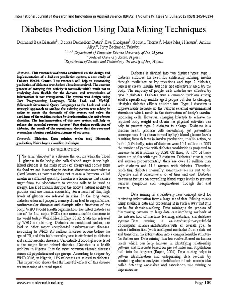 Diabetes Prediction Using Data Mining Te | PDF | Data Mining ...