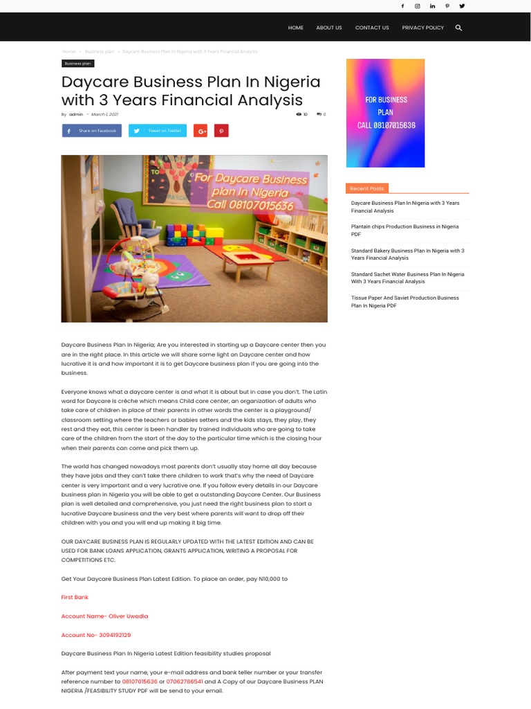 Daycare Business Plan in Nigeria With 3 Years Financial Analysis | PDF ...