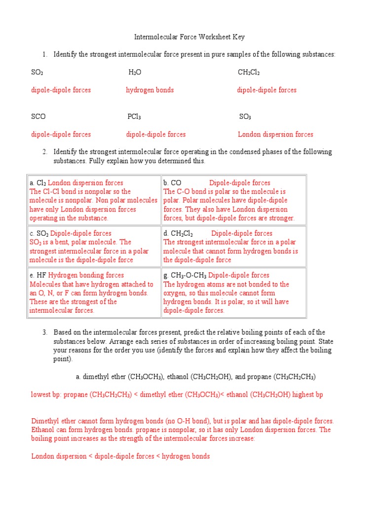 115 Intermolecular Force Worksheet Key | PDF | Chemical Polarity ...