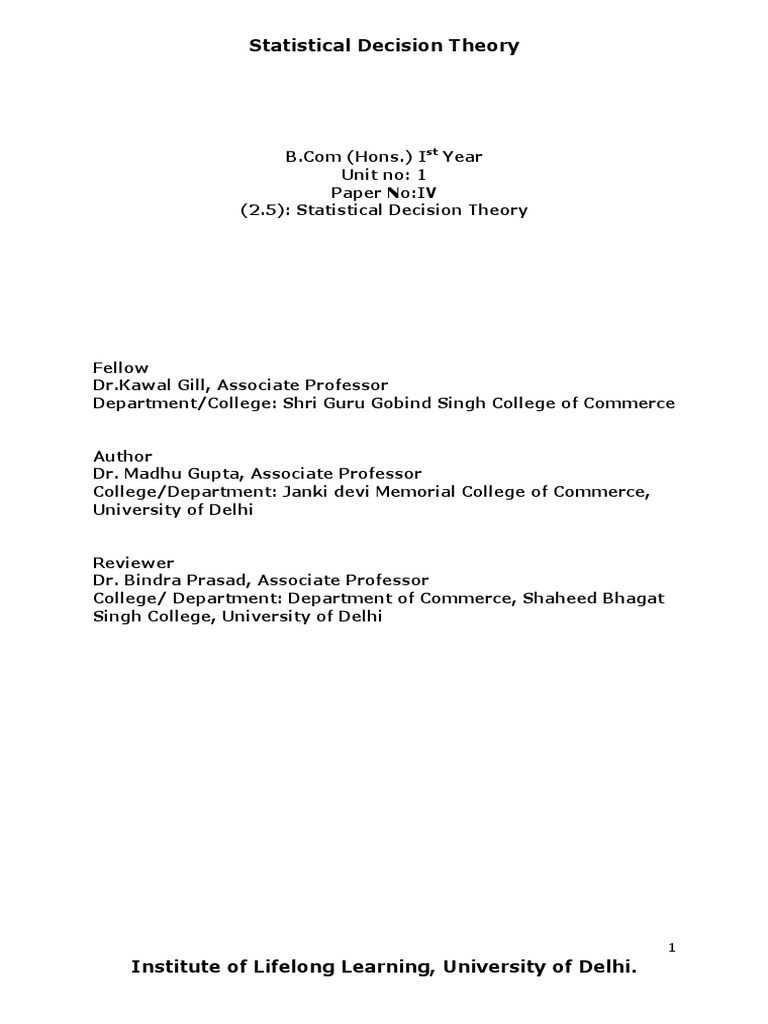 Statistical Decision Theory | PDF | Decision Theory | Decision Making