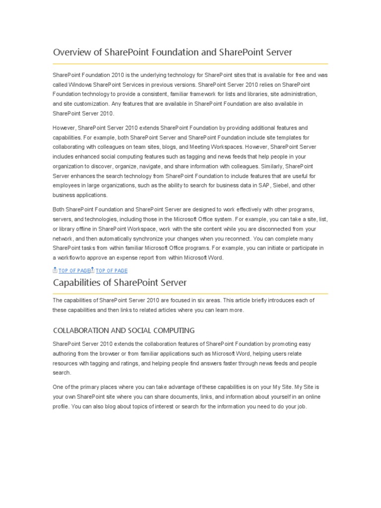 Overview of Sharepoint Foundation and Sharepoint Server: Collaboration ...