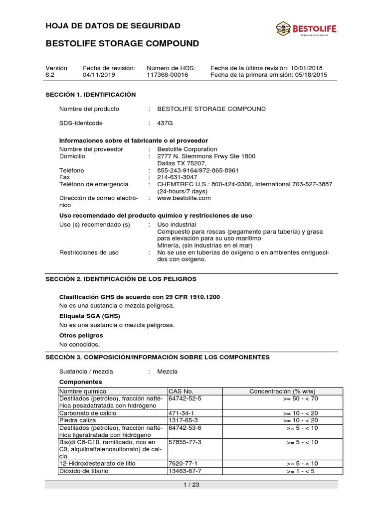 Bestolife Storage Compound SP v8.2 | PDF | Ciencias fisicas | Productos quimicos