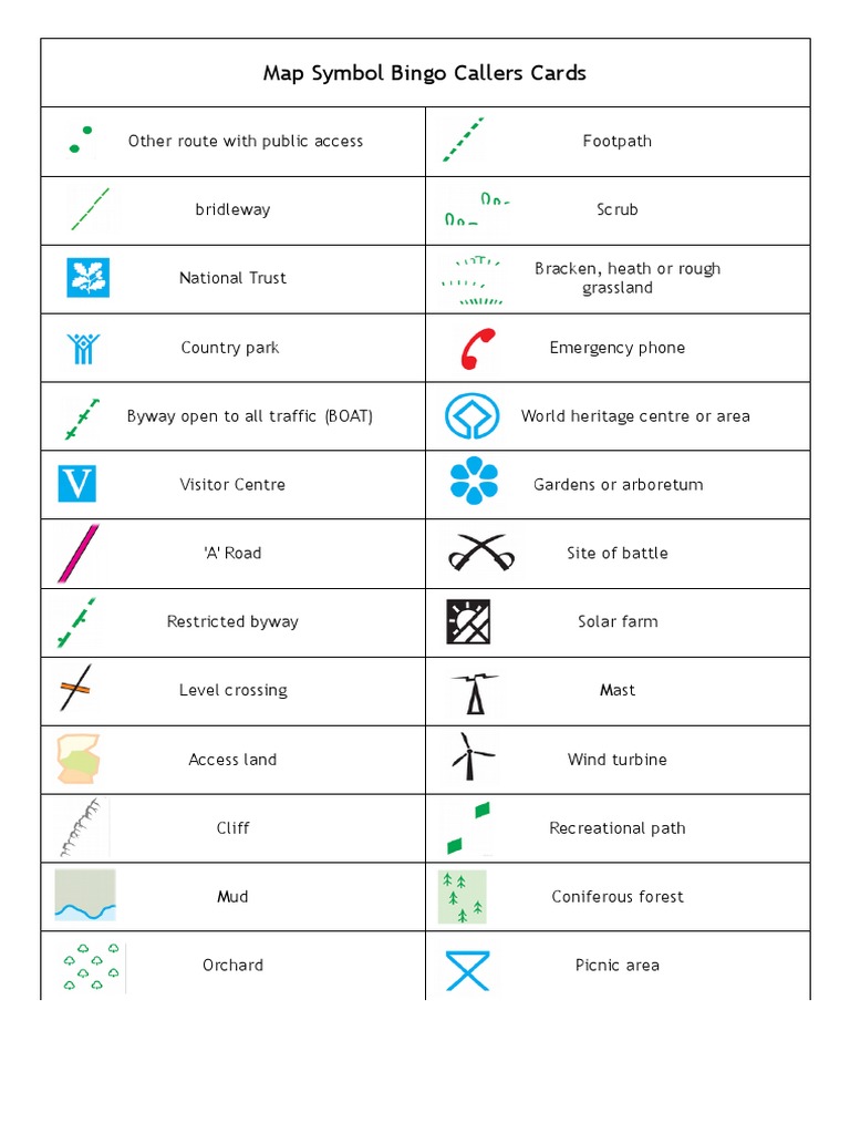 Map Symbol Bingo Caller Cards | PDF