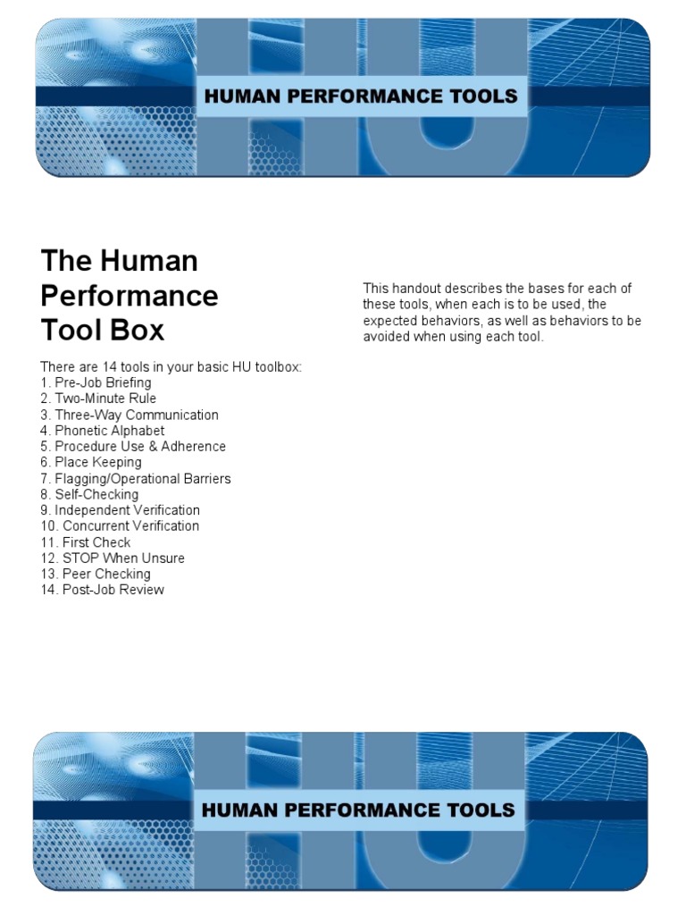 Human Performance Tools | PDF | Verification And Validation | Communication