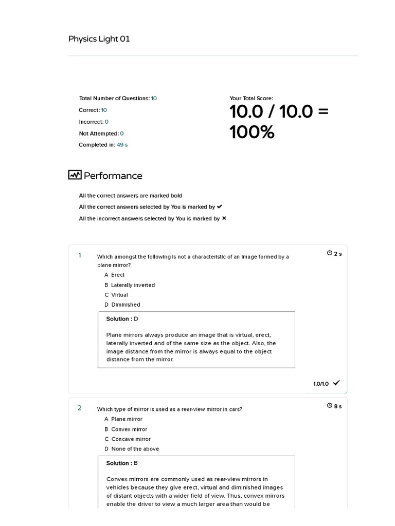 Performance: Physics Light 01 | PDF | Mirror | Components