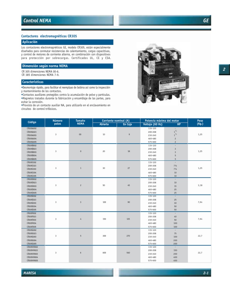 p 2-1 contactores nema | Componentes | Equipo eléctrico