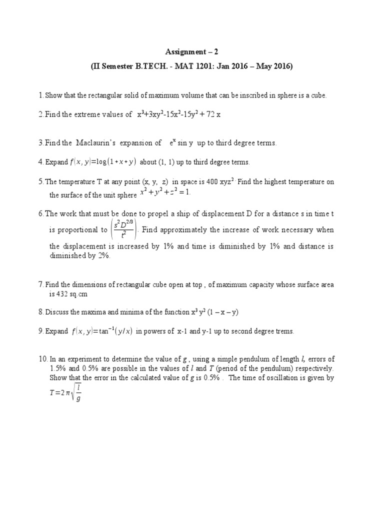Engineering Mathematics Assignment-2 | PDF